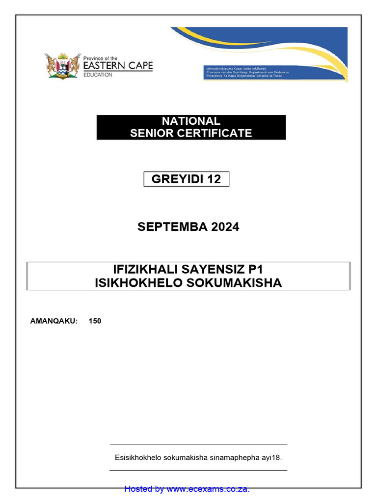 PHYS SCIENCES P1 MEMO GR12 SEPT 2024 - IsiXhosa+English - Watermark | PDF