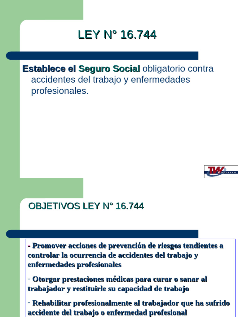 Seguro Social Obligatorio Ley 16.744 | PDF