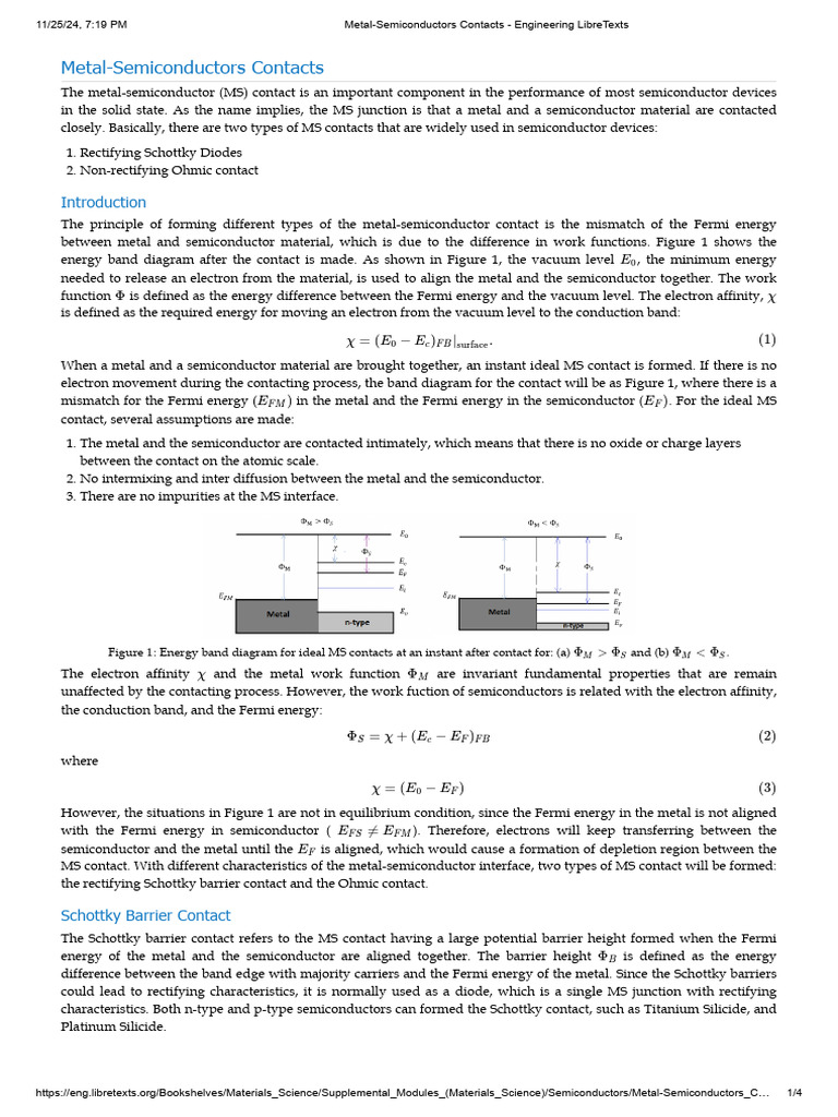 Metal-Semiconductors Contacts - Engineering LibreTexts | PDF | P–N Junction | Semiconductors