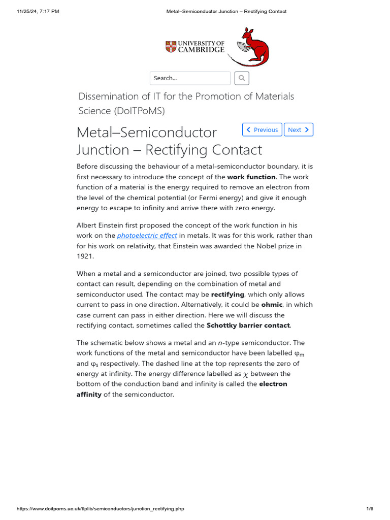 Metal–Semiconductor Junction – Rectifying Contact | PDF | P–N Junction ...