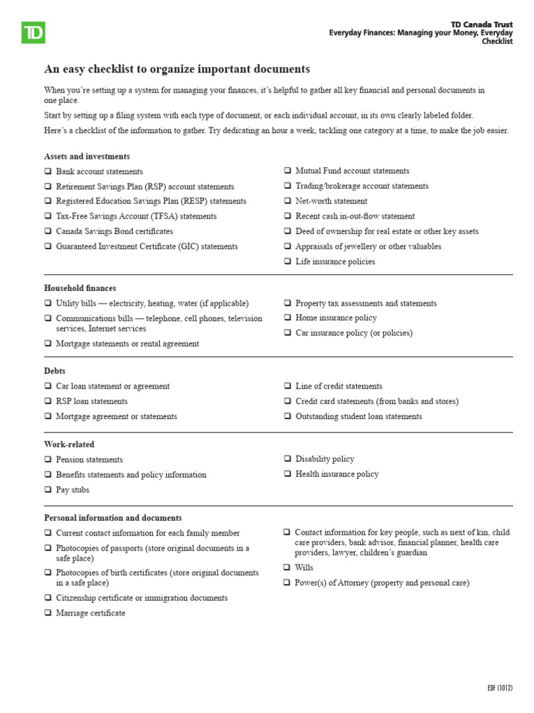 TDCT Edf Organize Important Documents | PDF | Mortgages | Pension