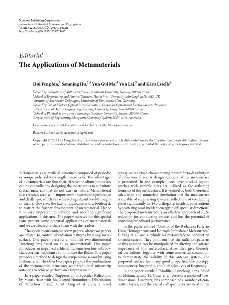 The Applications of Metamaterials | PDF | Metamaterial | Antenna (Radio)