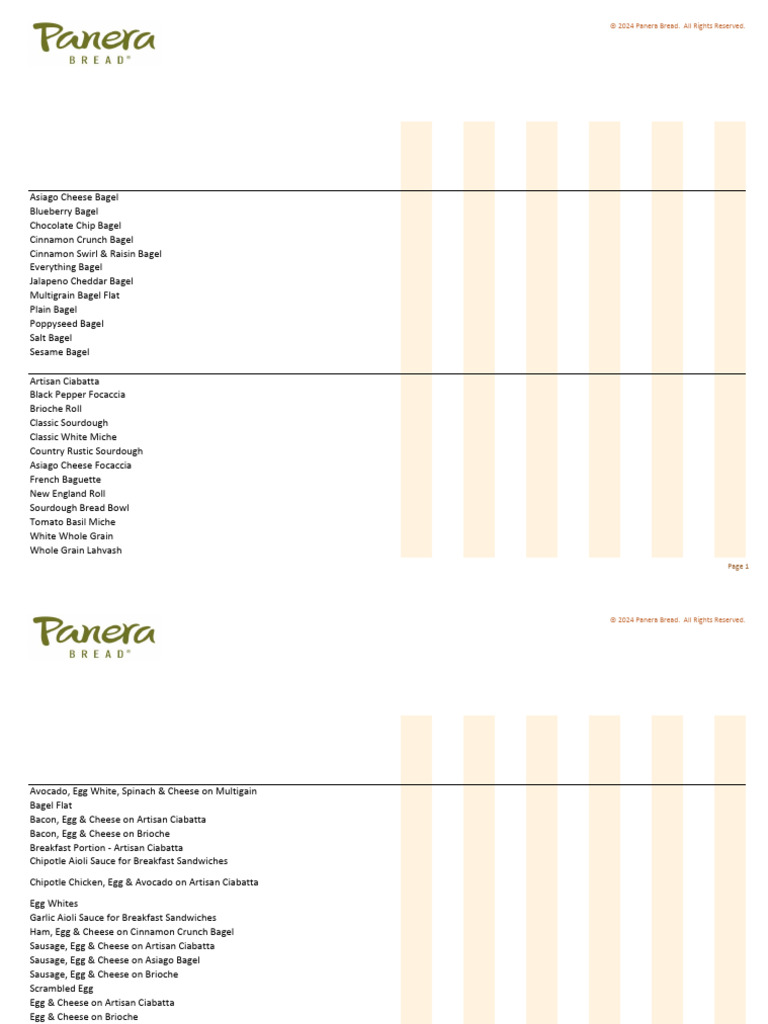 Panera Bread Nutrition Facts 2024 | PDF | Fat | Carbohydrates