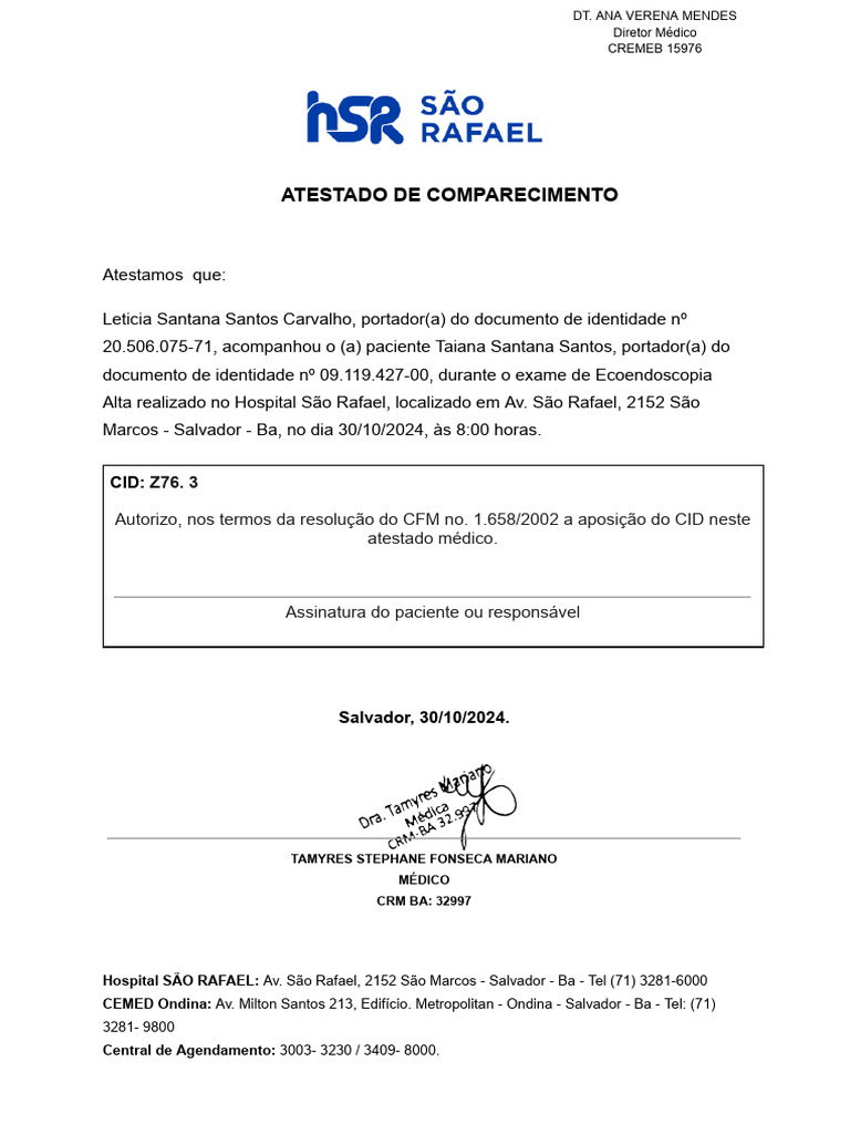 Atestado de Comparecimento Médico | PDF