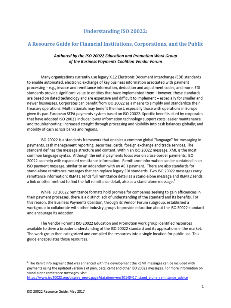 ISO 20022 Guide for Financial Institutions | PDF | Wire Transfer | Xml Schema