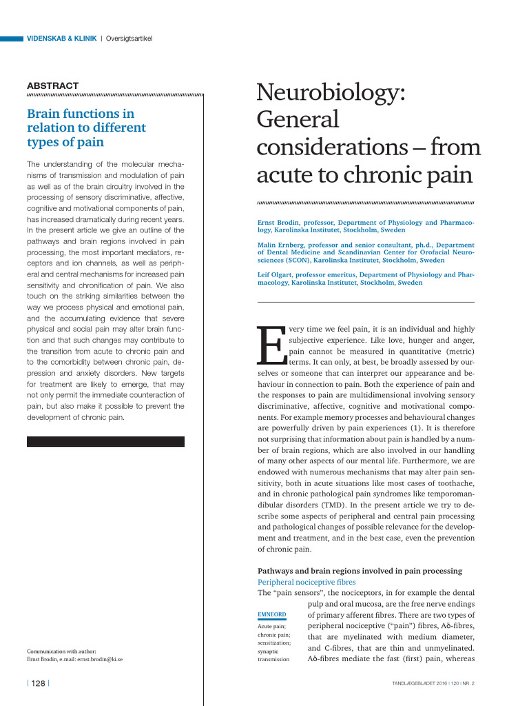 Neurobiology: General Considerations - From Acute To Chronic Pain | PDF | Pain | Neurotransmitter