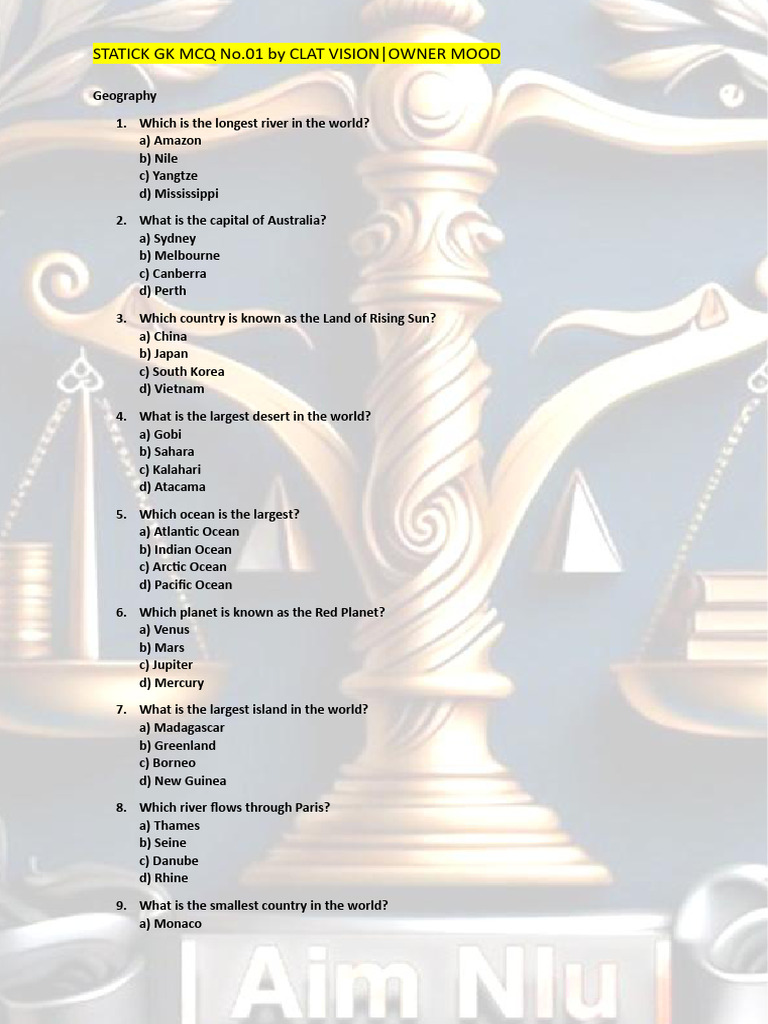 STATIC GK MCQ No.01 by CLAT VISION | PDF