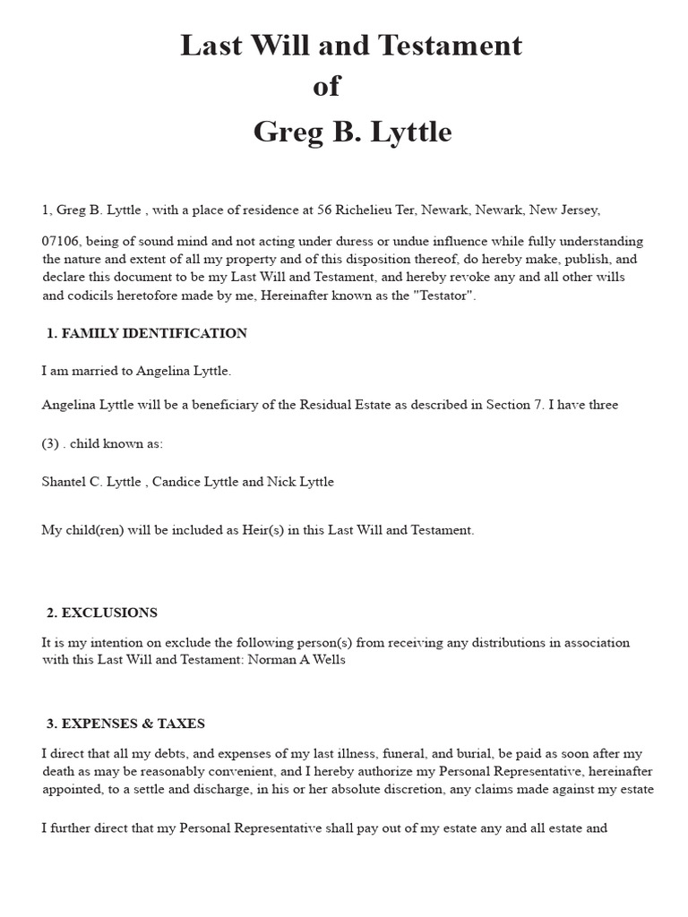 Last Will and Testament of Greg B.Lyttle 2 | PDF | Will And Testament ...