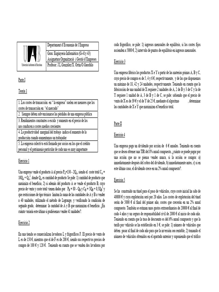 examen final G-41 y G-43 (1) | PDF | Business | Precios