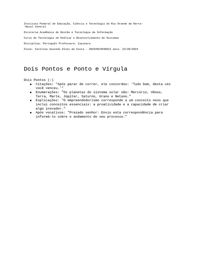 Dois Pontos e Ponto e Vírgula | PDF