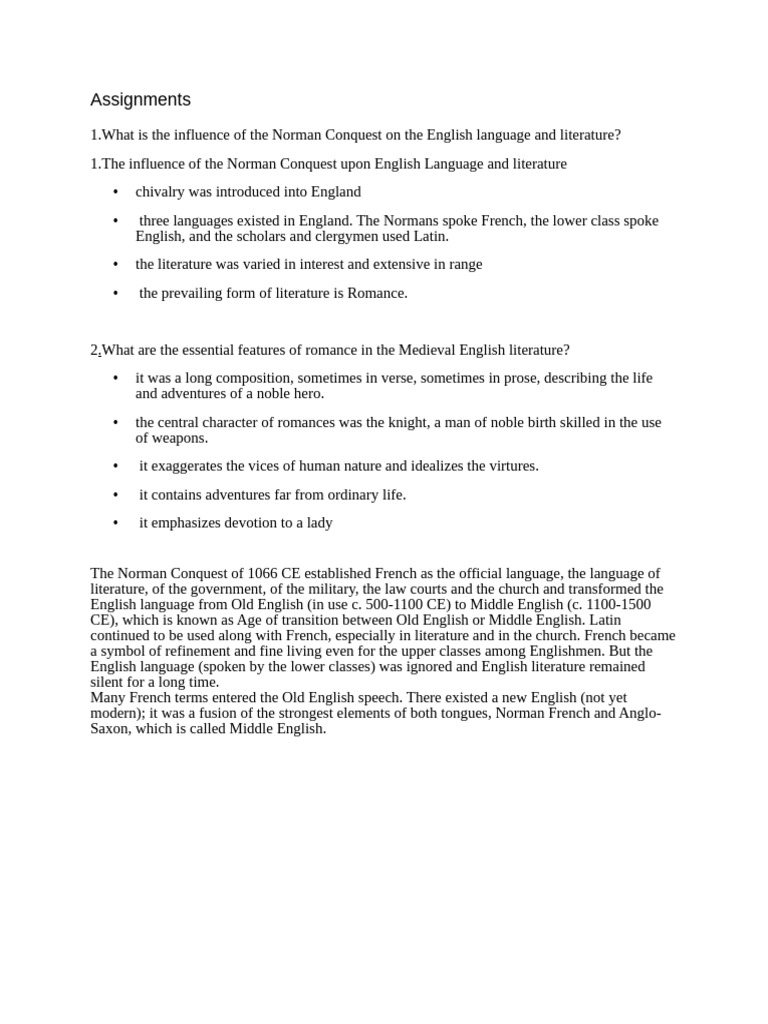 Assignments Medieval Literature | PDF