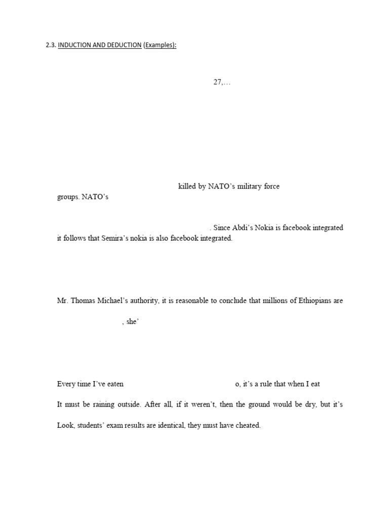 Induction and Deduction Examples Explained | PDF