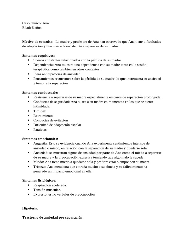 Caso Clínico Ana | PDF | Ansiedad | Temor