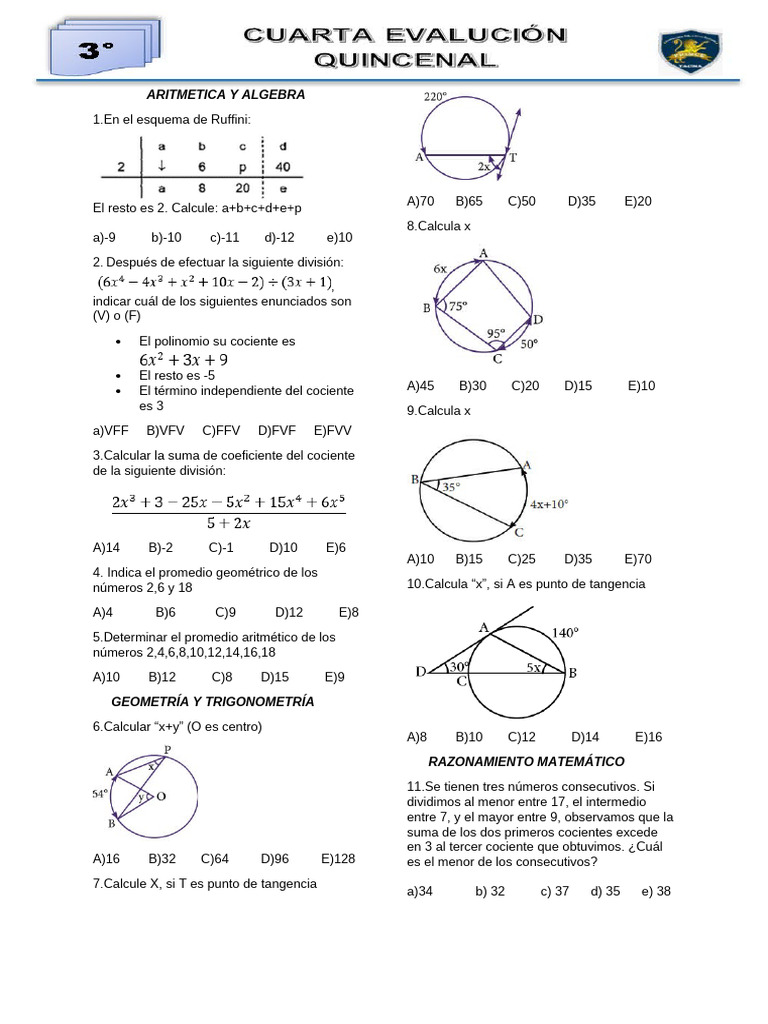 EXAMEN QUINCENAL - 3° - Imprimir | PDF | Laringe | División (Matemáticas)