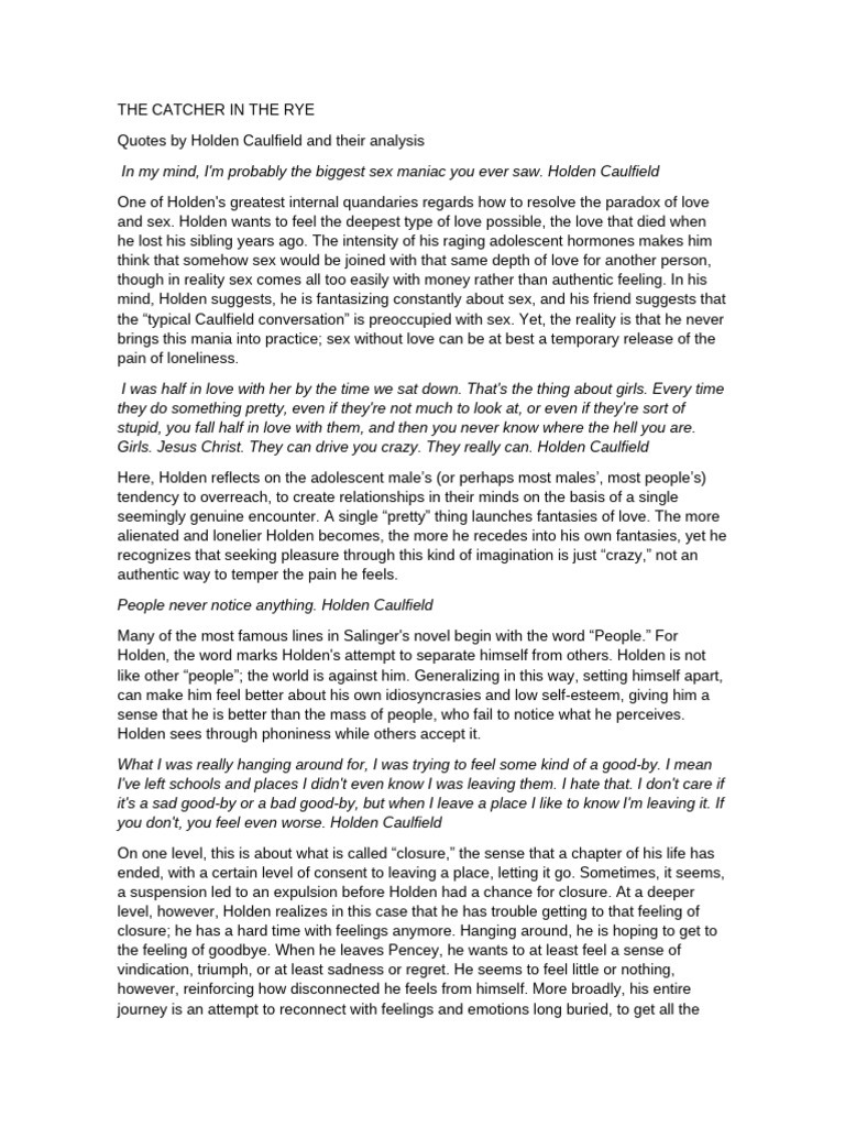 Quotes by Holden Caulfield and Their Analysis | PDF | Psychology