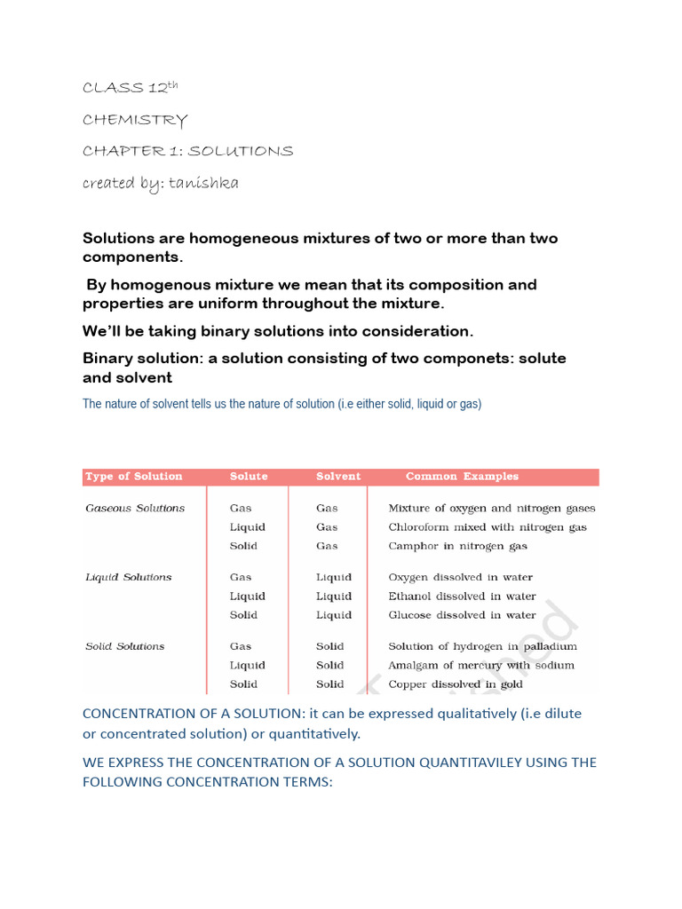 solutions part 1 (till henry's law) | PDF | Concentration | Solubility solutions part 1 (till henry's law) | PDF | Concentration | Solubility