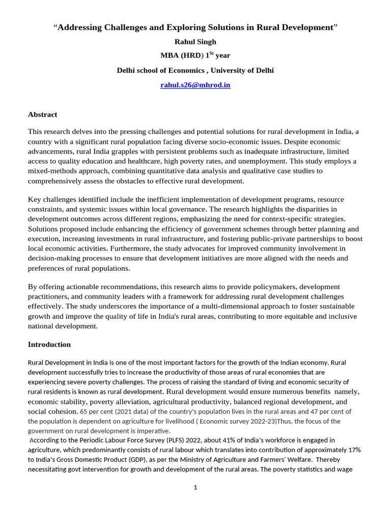 Addressing Challenges and Exploring Solutions in Rural Development 1 ...