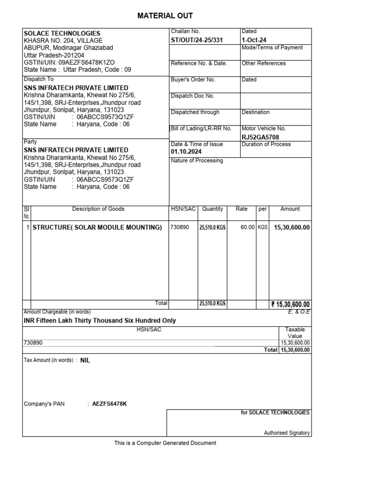 Solar Module Mounting Invoice | PDF
