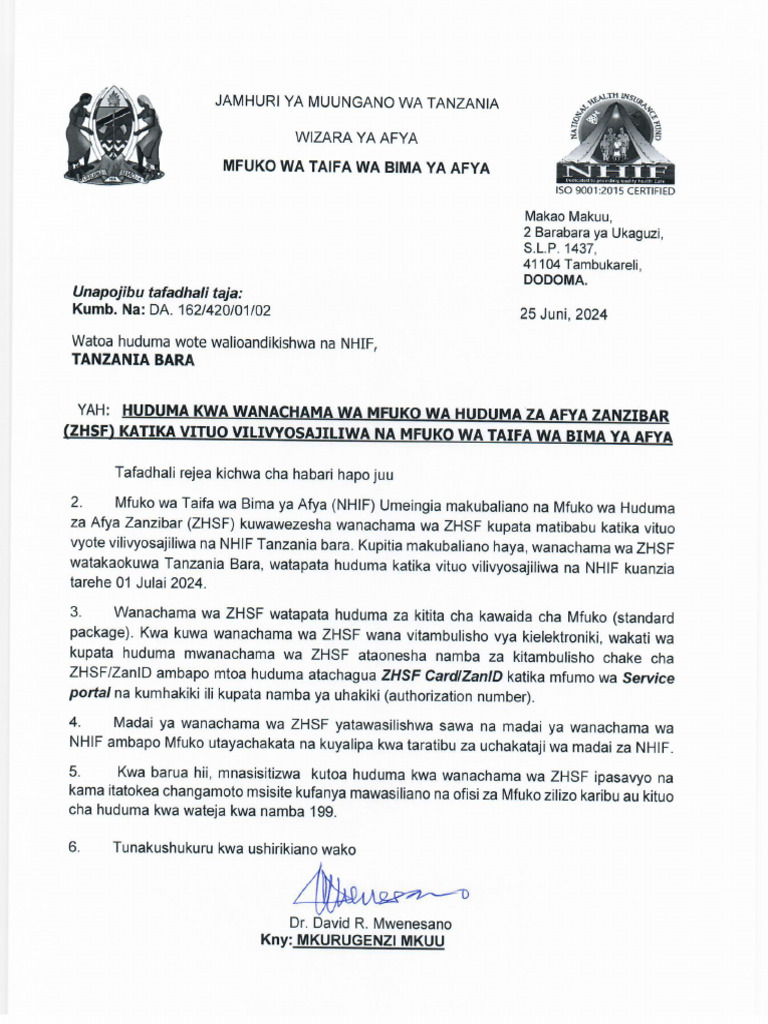 Watoa Huduma ZHSF | PDF