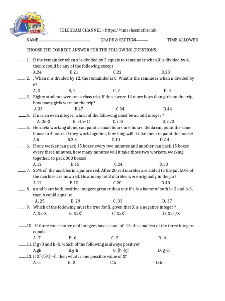 exam math code 1 | PDF | Integer | Ring Theory