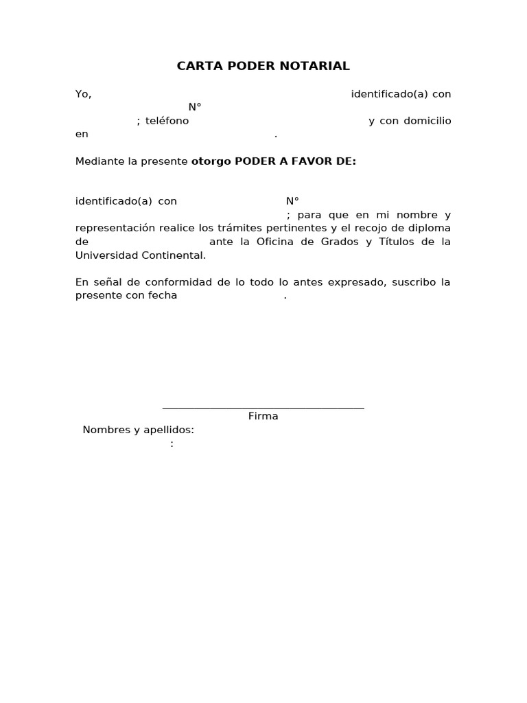 Modelo de Carta Poder Notarial - DeSCARGAR PARA RELLENAR | PDF