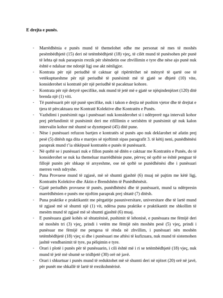 E Drejta e Punës - Përmbledhje e Ligjit | PDF