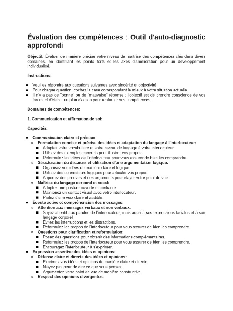 Outil d'auto-diagnostic des compétences | PDF | la communication ...