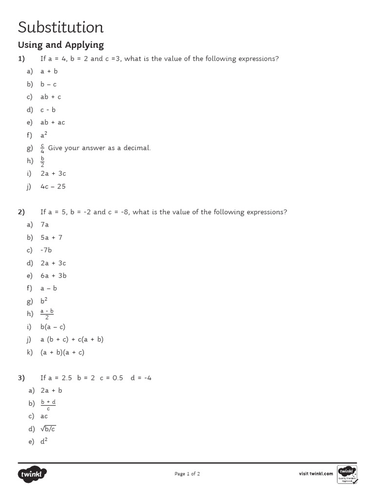Substitution Activity Sheet | PDF