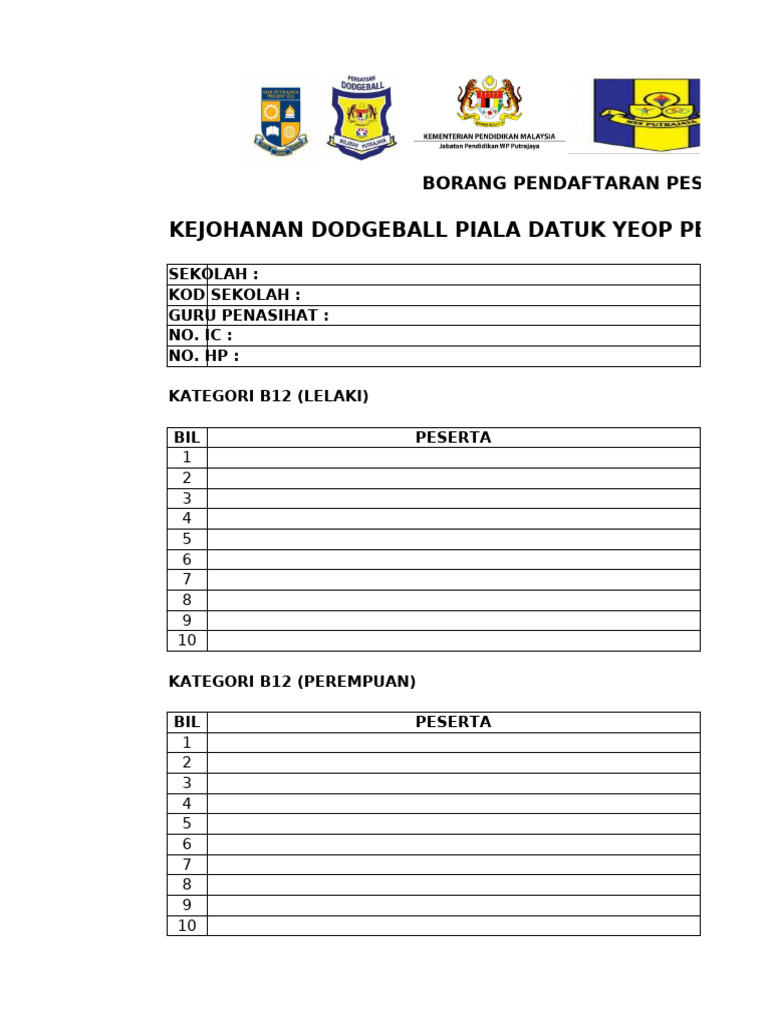 Borang Pendaftaran Kejohanan Dodgeball b12 | PDF