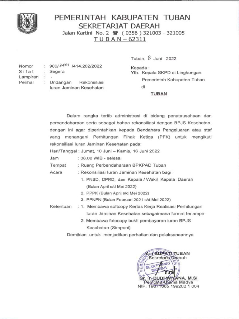 Undangan Rekonsiliasi Iuran Jaminan Kesehatan 10-16 Juni 2022 | PDF Undangan Rekonsiliasi Iuran Jaminan Kesehatan 10-16 Juni 2022 | PDF