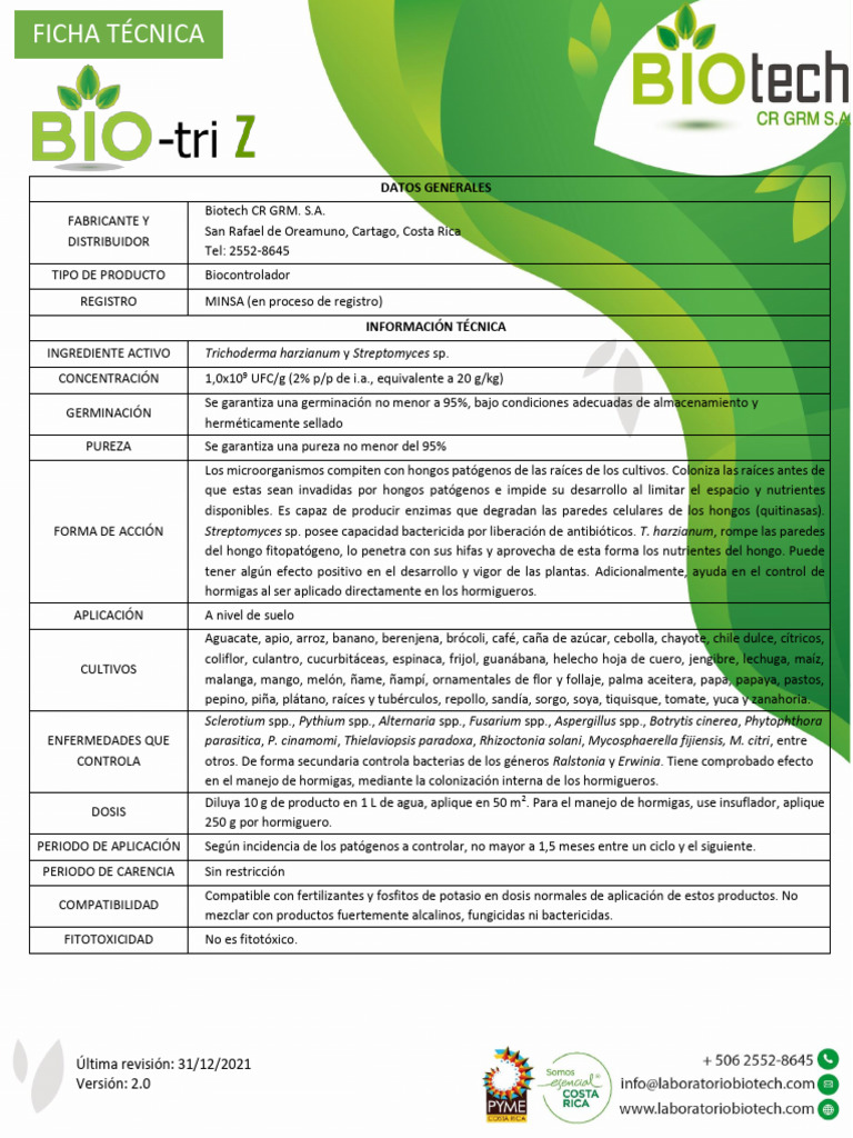 Ficha Técnica Biocontrolador Bio Tri | PDF | Hongo | Plantas