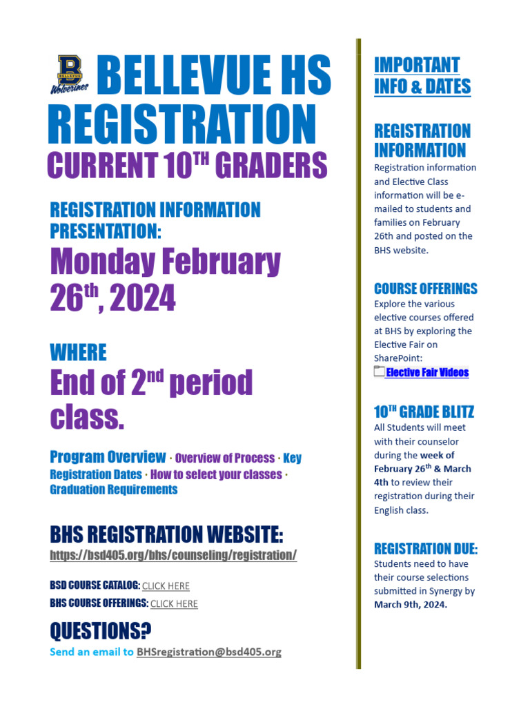 Current 10th Grade BHS Registration Flyer 2024 | PDF