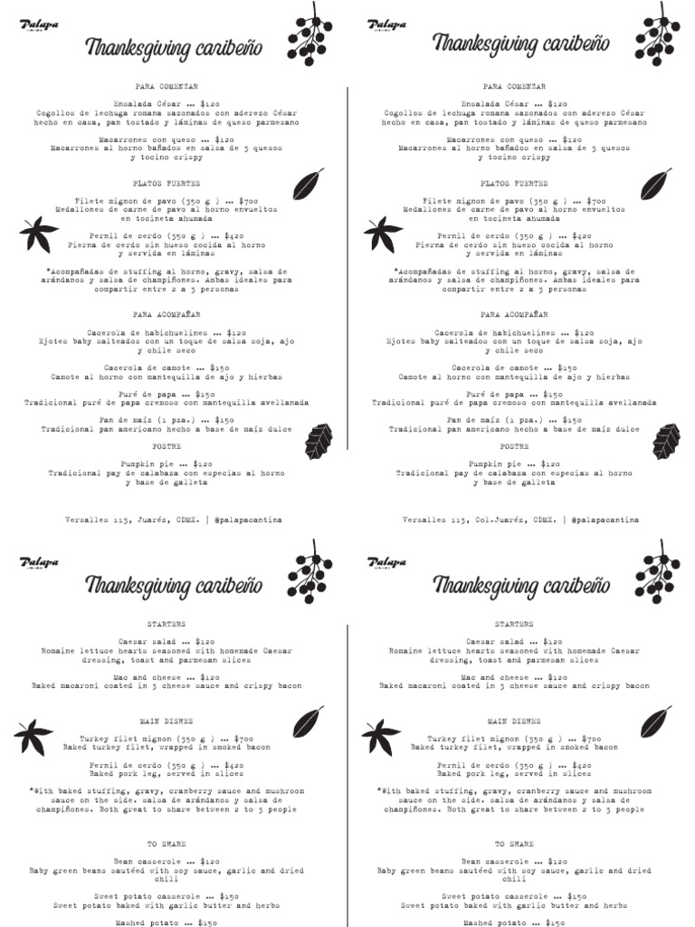 Thanksgiving Menu | PDF | Tocino | Cocina occidental