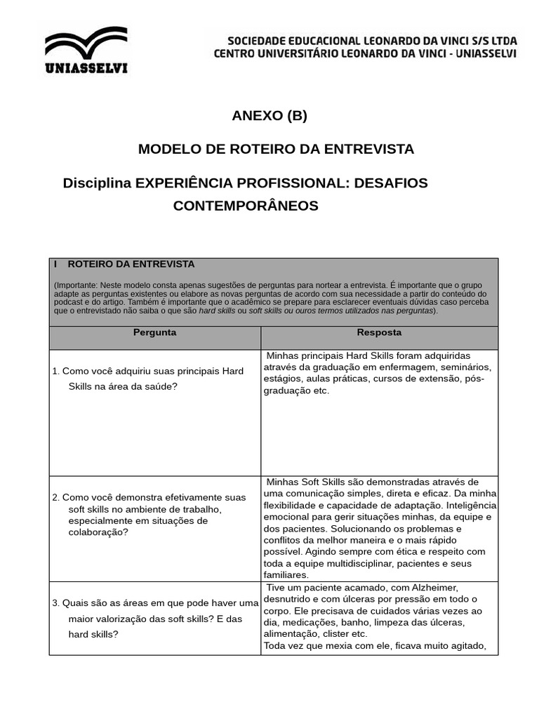Anexo B_Roteiro da Entrevista | PDF | Empatia