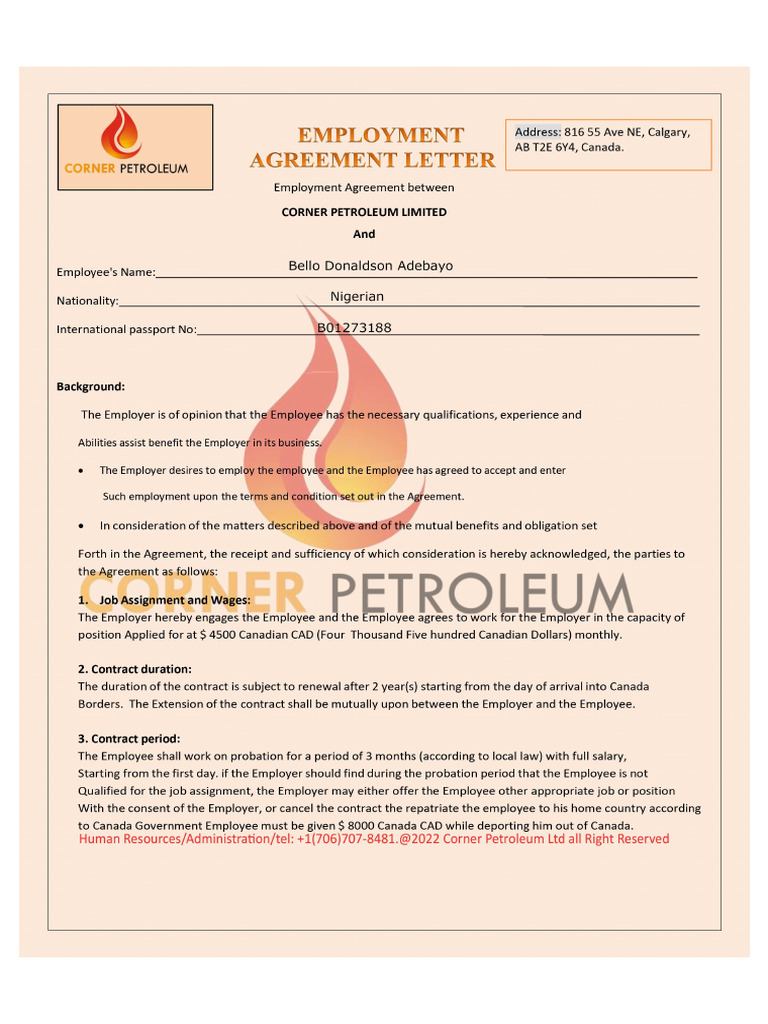 Corner Petroleum Agreement Letter - 2024 | PDF