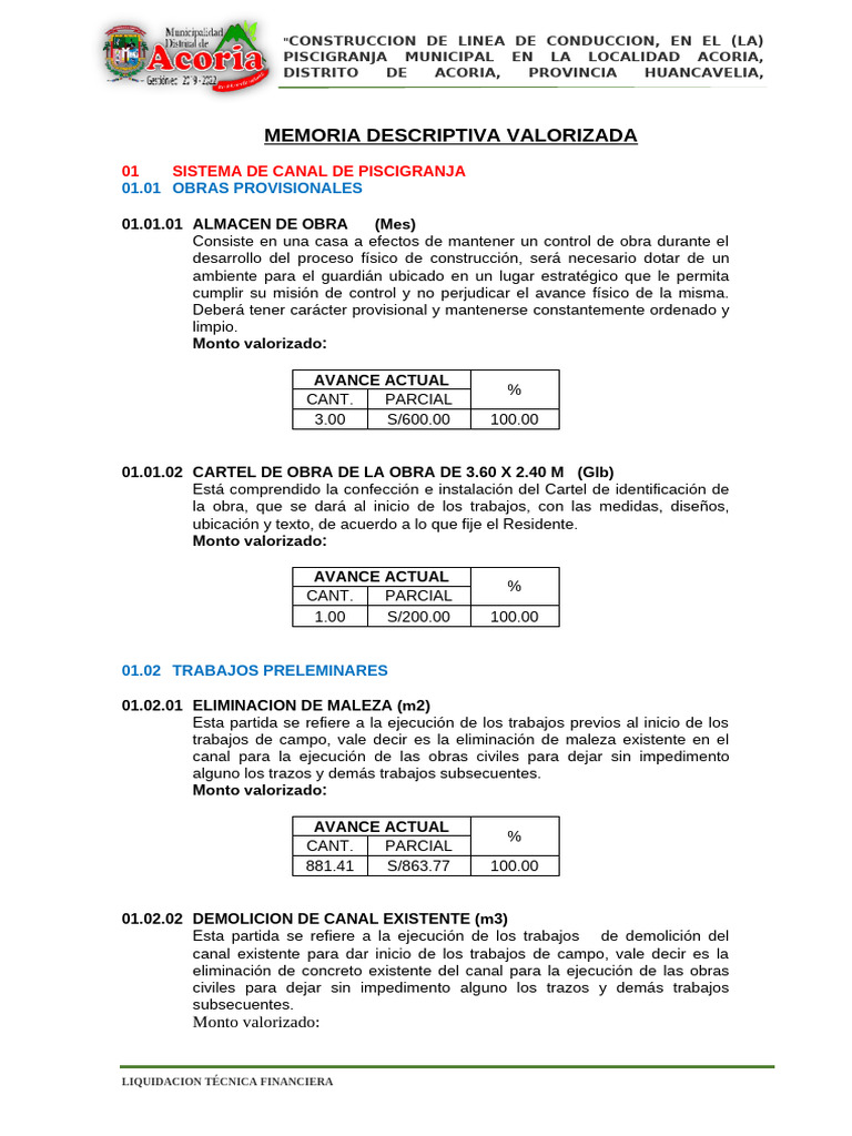 Memoria Valorizada | PDF