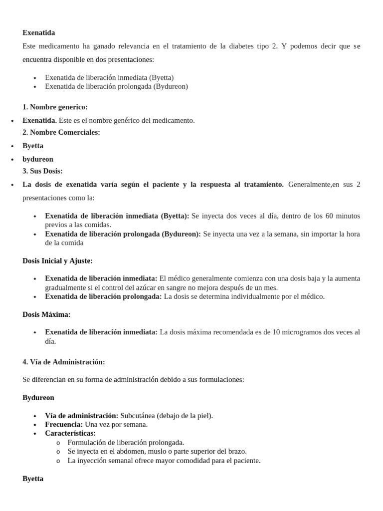 Exenatida: Uso y Dosis en Diabetes | PDF | Insulina | Diabetes