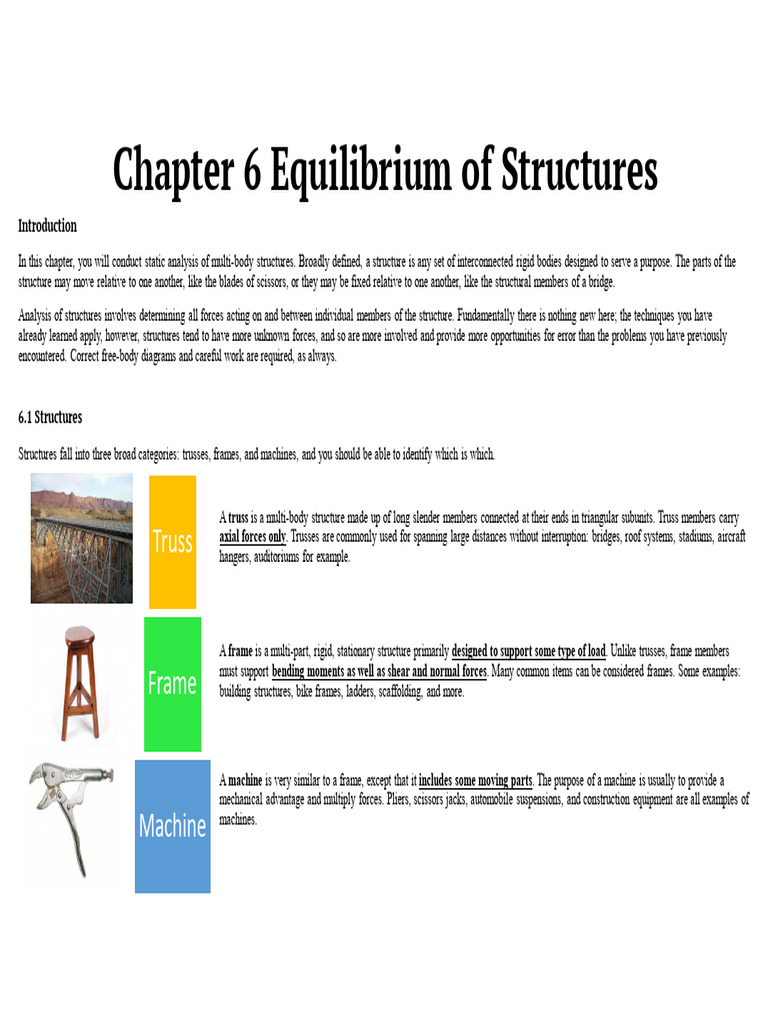 Chapter 6 Equilibrium of Structures | PDF | Truss | Force