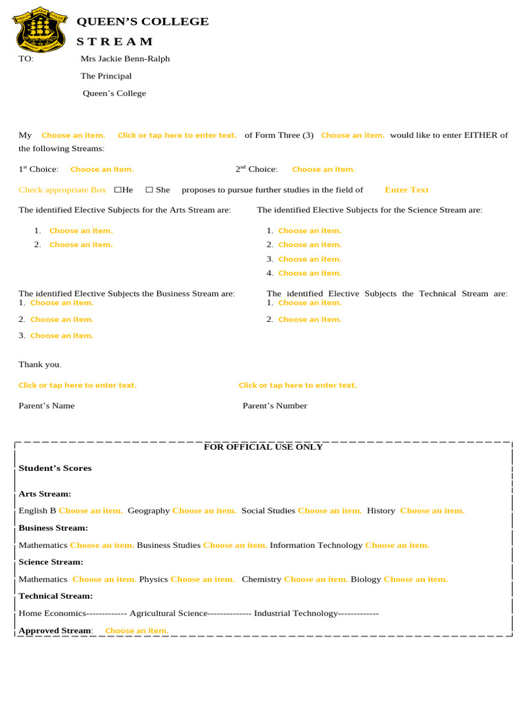Queen's_College-Streaming_Form_2020 | PDF