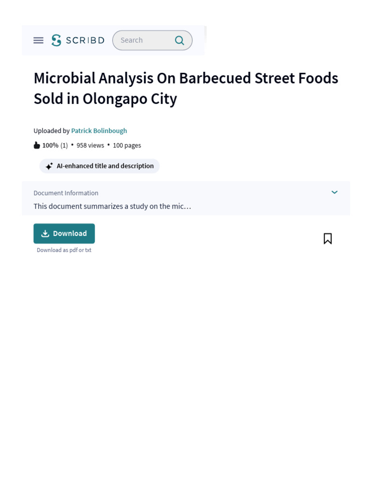 Microbial Analysis On Barbecued Street Foods Sold in Olongapo City ...