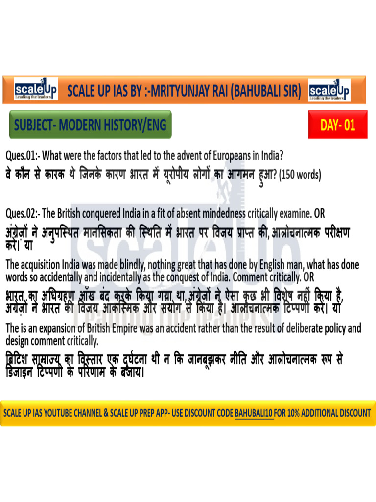 Day - 01 - Upsc Assignment Modern History | PDF