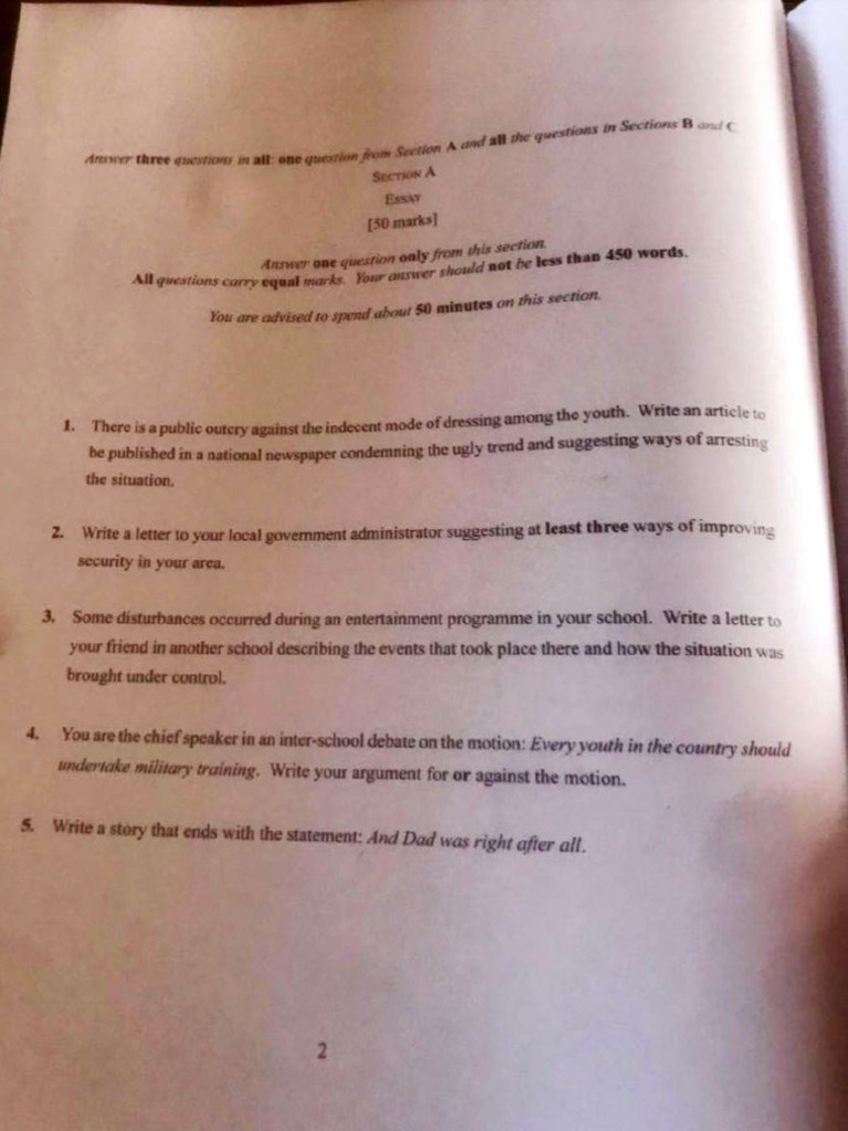 English Language (Essay) - NOVDEC 2024 | PDF