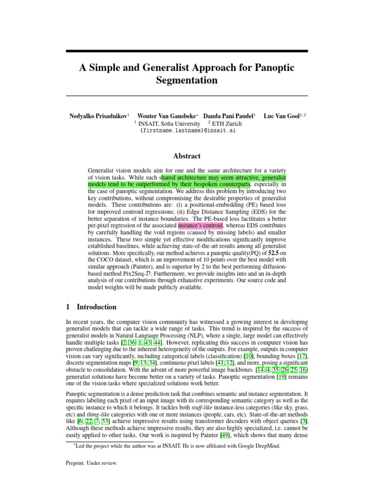 A Simple and Generalist Approach for Panoptic Segmentation | PDF | Image Segmentation | Data ...