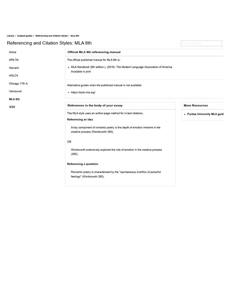 MLA 8th - Referencing and Citation Styles - Subject guides at ...