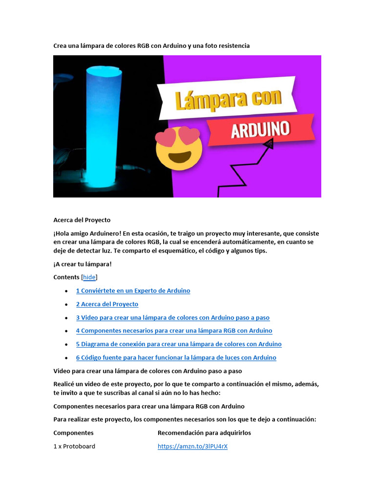 Crea Una Lámpara de Colores RGB Con Arduino y Una Foto Resistencia | PDF | Color | Modelo de ...