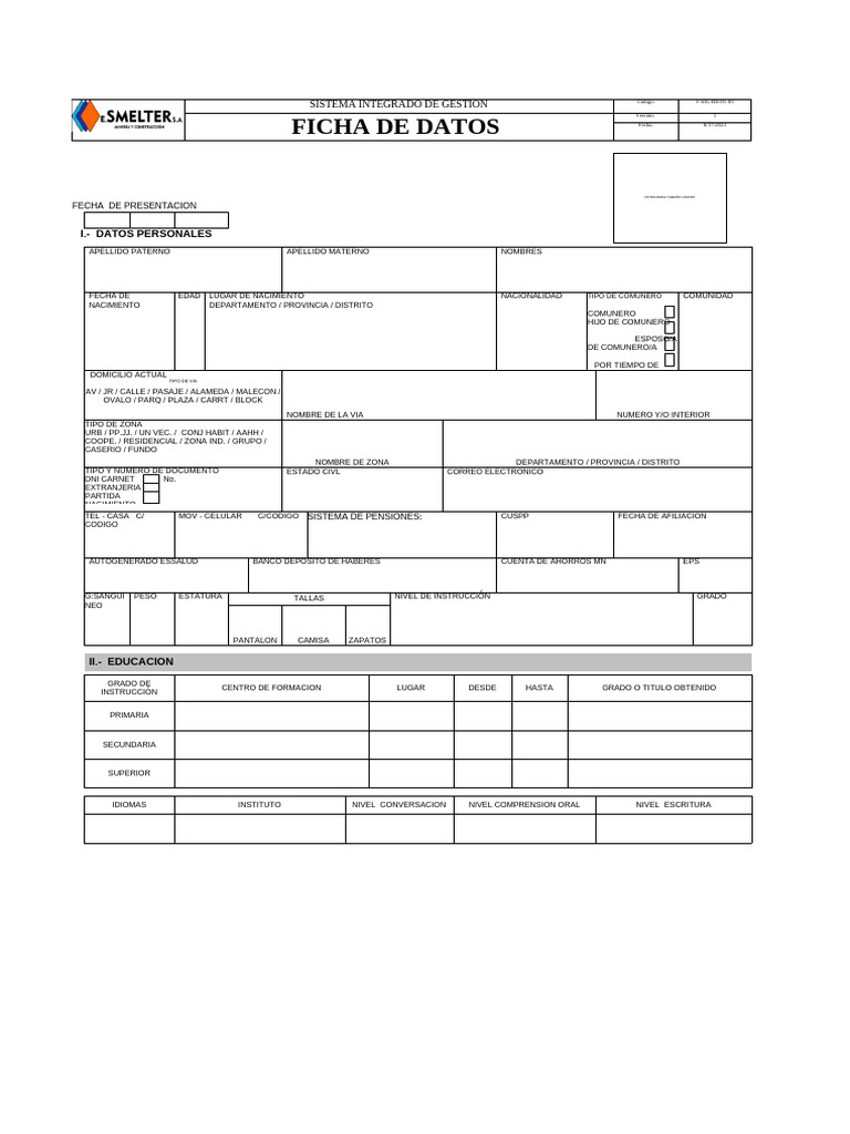 Ficha de Datos del Sistema de Gestión | PDF | Documento de identidad | Privacidad