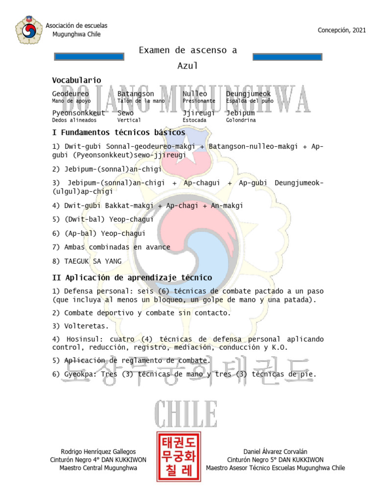 Examen Ascenso Azul Taekwondo 2021 | PDF