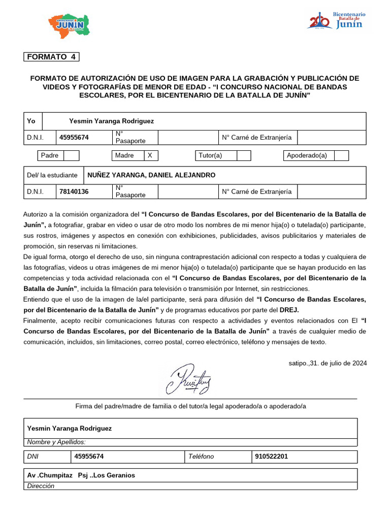 Formato 4 Concurso de Bandas Escolares | PDF | Documento de identidad ...