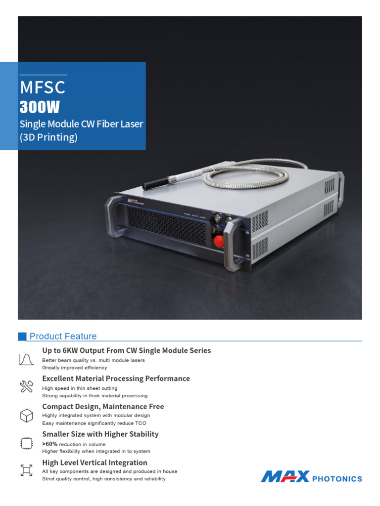 MFSC 300W Single Module CW Fiber Laser (3D Printing) | PDF | Laser | Optical Fiber