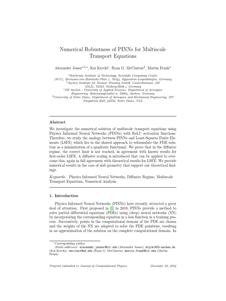 Robustness of PINNs for Multiscale Transport | PDF | Partial ...